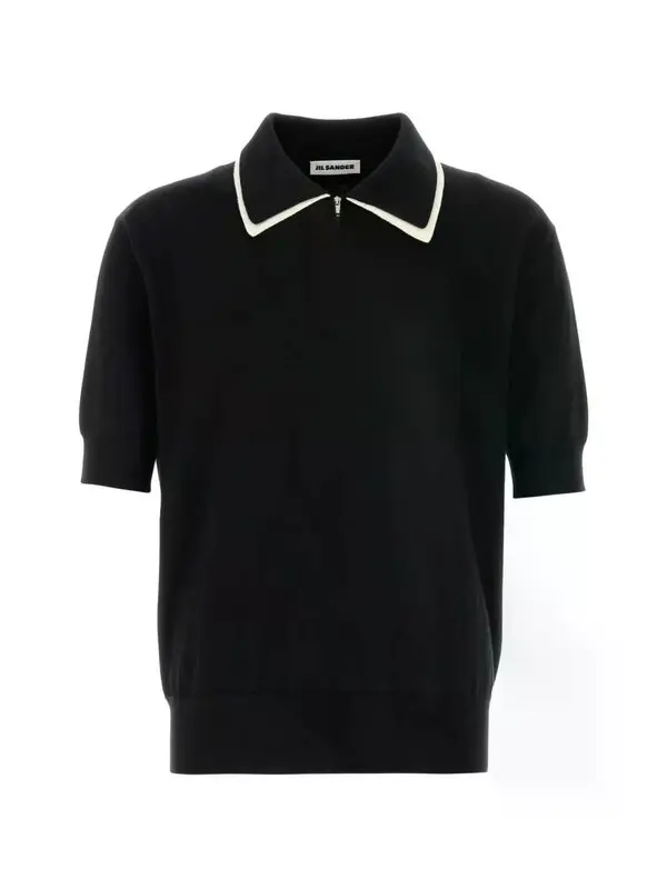 JIL SANDER Contrast-collar Polo Shirt - Black