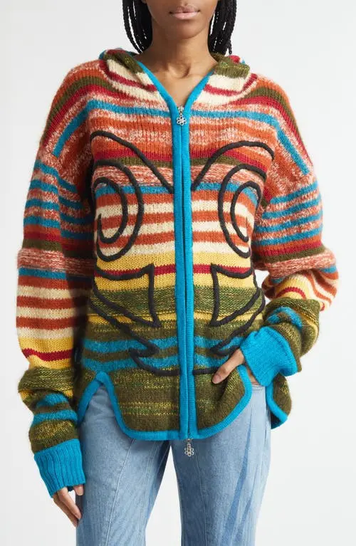 PAOLINA RUSSO Striped Alpaca & Merino Wool Blend Zip-up Sweater