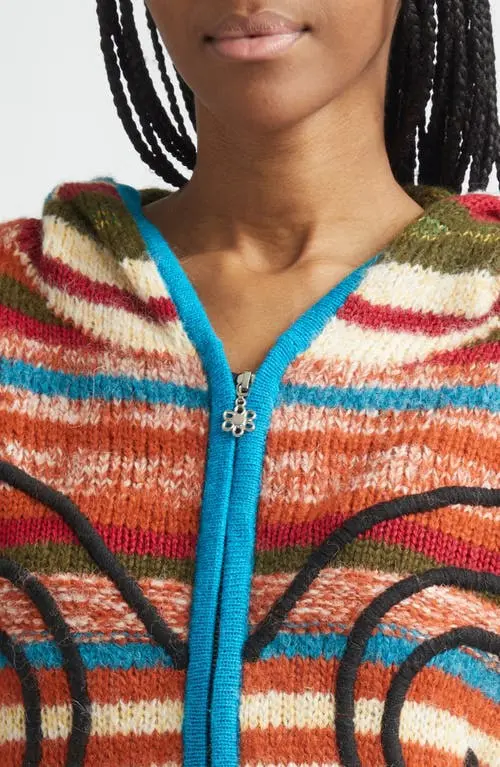 PAOLINA RUSSO Striped Alpaca & Merino Wool Blend Zip-up Sweater