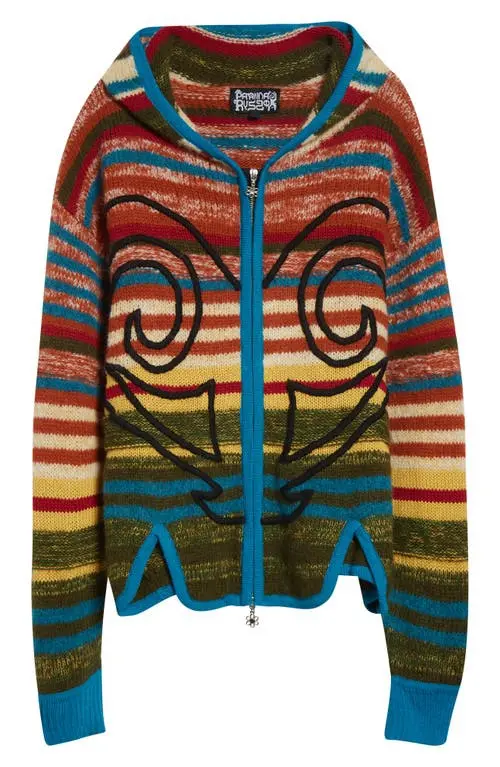 PAOLINA RUSSO Striped Alpaca & Merino Wool Blend Zip-up Sweater
