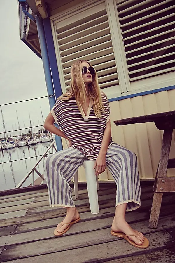 Free People Miller Striped Sweater Set - Espresso Combo