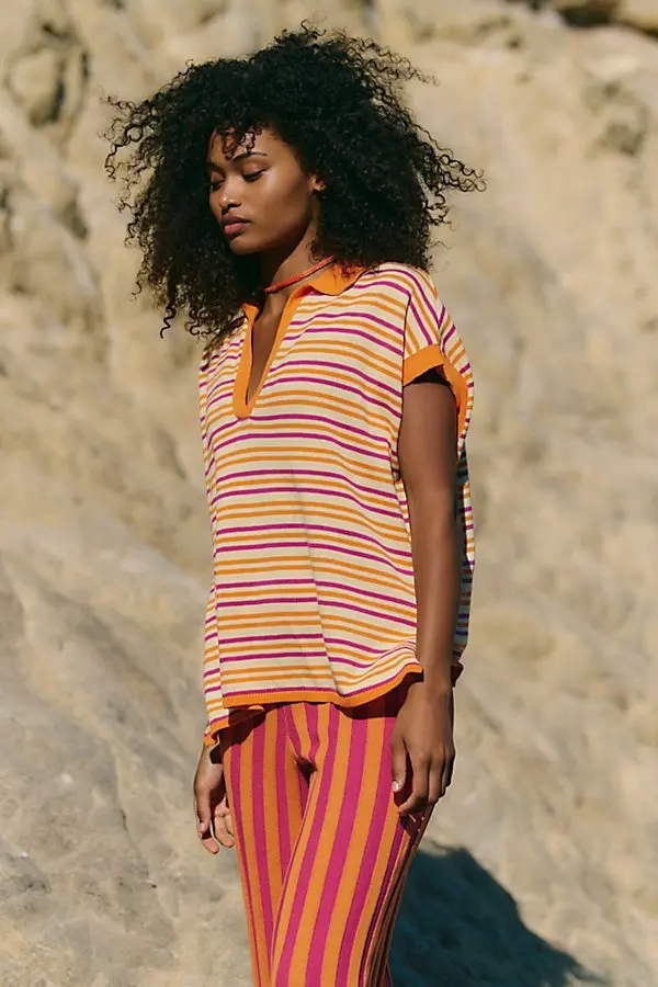Free People Miller Striped Sweater Set - Fuschia Combo