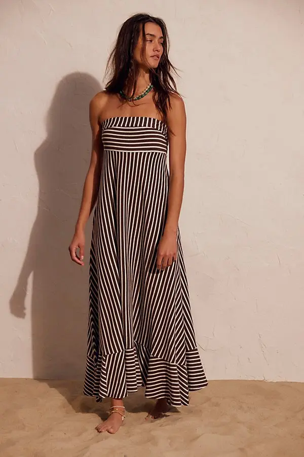 Free People Sadie Striped Midi Dress - Coconut Milk Combo