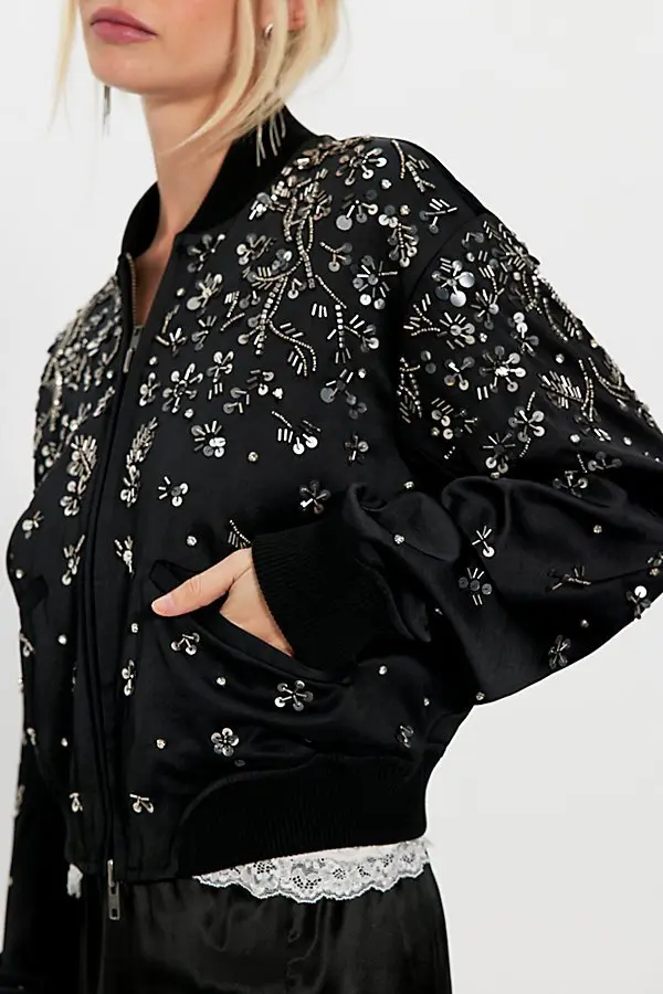 Free People Embellished Bomber Jacket