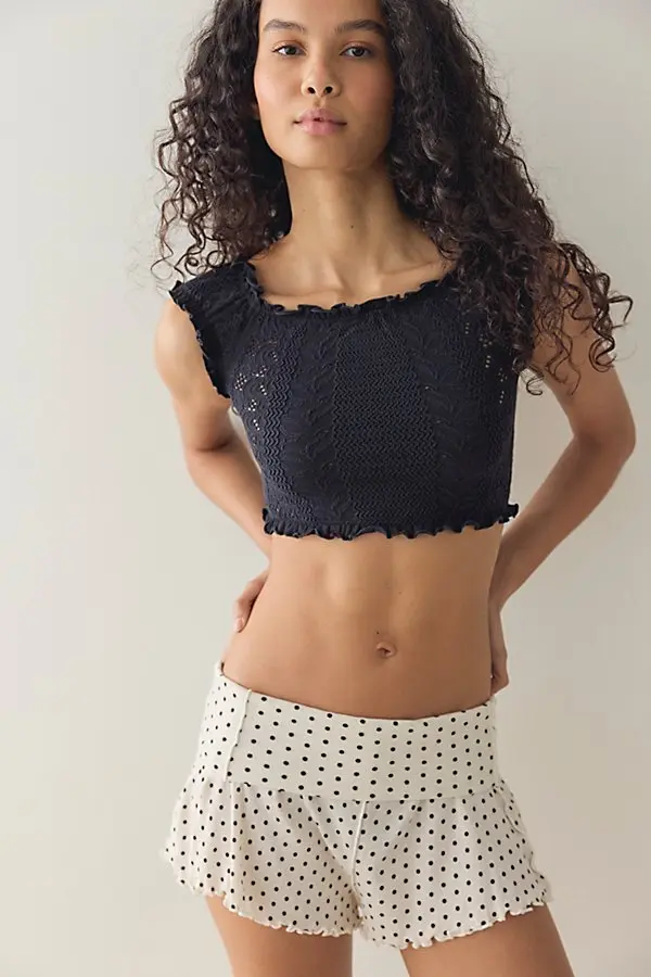 Free People So Soft Frill Seamless Micro Crop Top - Black