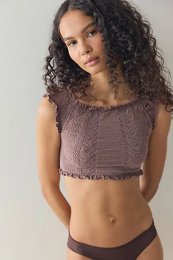 Free People So Soft Frill Seamless Micro Crop Top - Plum Dust