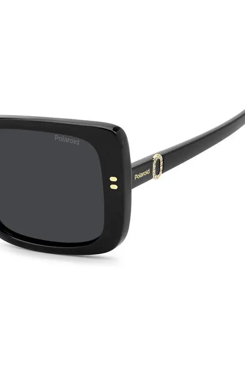 POLAROID 55mm Polarized Rectangular Sunglasses - Black/grey