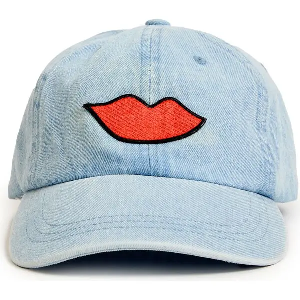 Clare V. Denim Baseball Cap - Light Denim W Lips Patch
