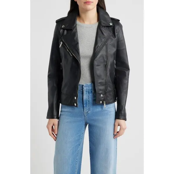 Sam Edelman Trapunto Stitch Leather Moto Jacket