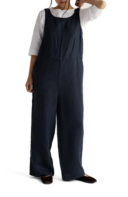 SEASALT CORNWALL Salt Air Linen Wide Leg Jumpsuit - Maritime