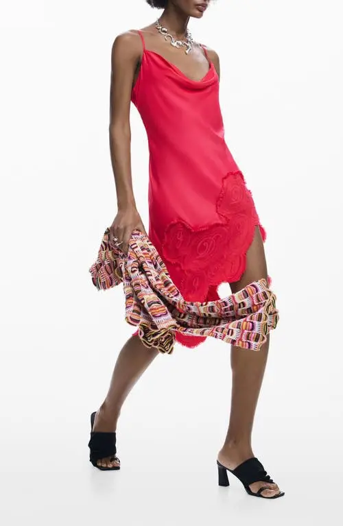 Desigual Lace Trim Asymmetric Slipdress - Red