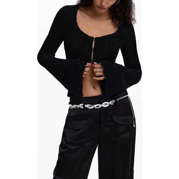 Desigual Tie-cuff Ribbed Crop Top