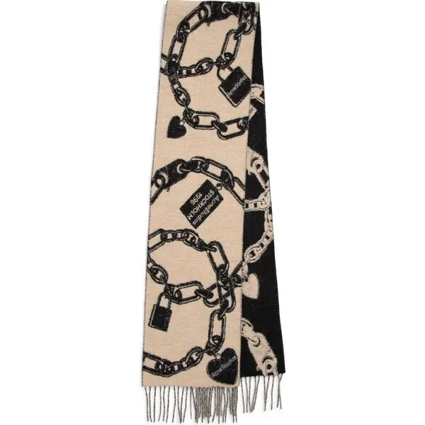 Acne Studios Vilma Chain Wool Blend Scarf - Beige/black