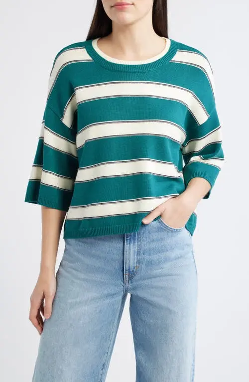 Wit & Wisdom Striped Boxy Sweater - Lake Green/off White