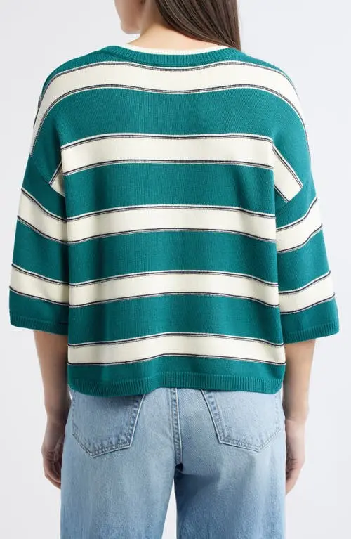 Wit & Wisdom Striped Boxy Sweater - Lake Green/off White