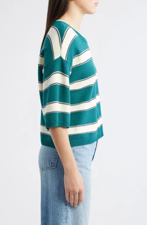 Wit & Wisdom Striped Boxy Sweater - Lake Green/off White