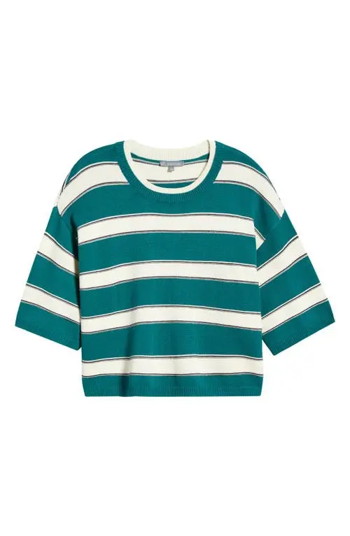 Wit & Wisdom Striped Boxy Sweater - Lake Green/off White