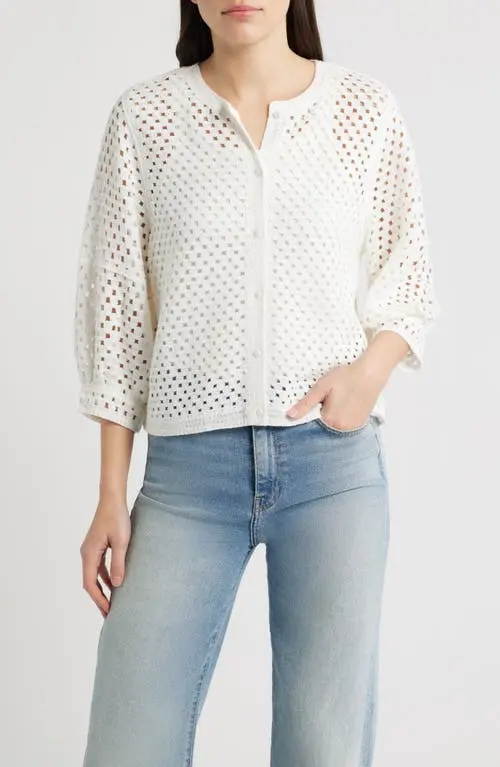 Wit & Wisdom Openwork Blouson Sleeve Top