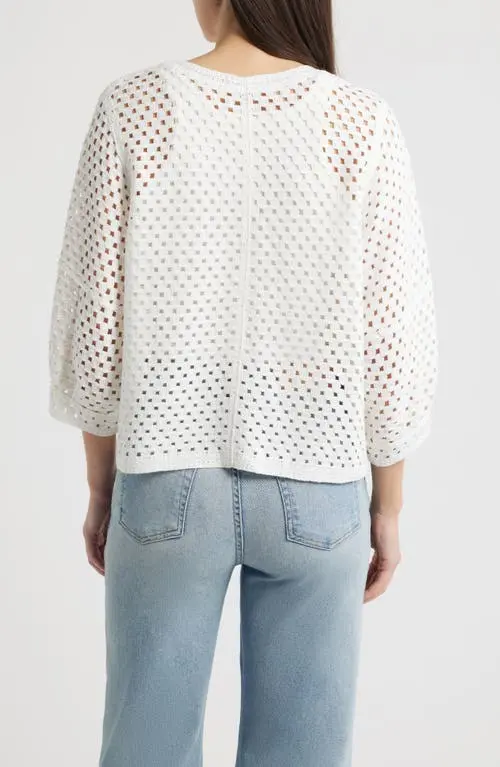 Wit & Wisdom Openwork Blouson Sleeve Top