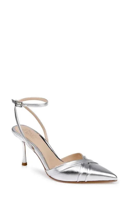 Badgley Mischka Parklyn Ankle Strap Pointed Toe Pumps - Silver Metallic