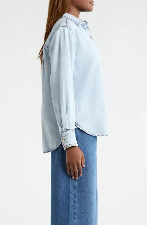 Marine Layer Relaxed Cotton And Linen Denim Shirt - Medium Wash