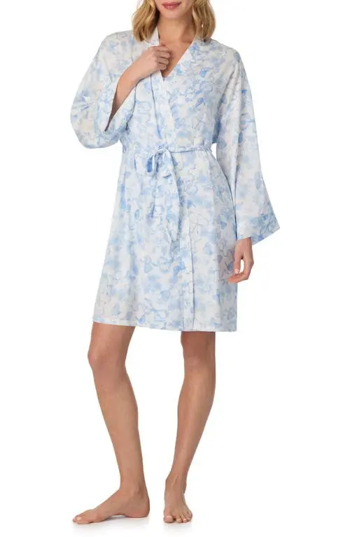 ROOM SERVICE Tess Butterflies & Bows Print Short Robe - White Blue