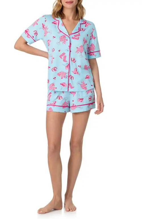 ROOM SERVICE Print Short Pajamas - Blue Print