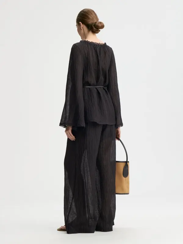 BY MALENE BIRGER Pisca Weave Wide-leg Trousers - Black