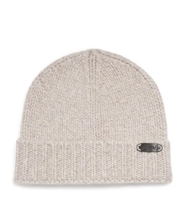 Brioni Cashmere Beanie With Logo - Beige