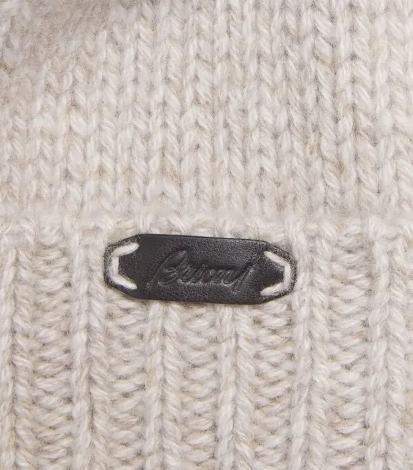Brioni Cashmere Beanie With Logo - Beige