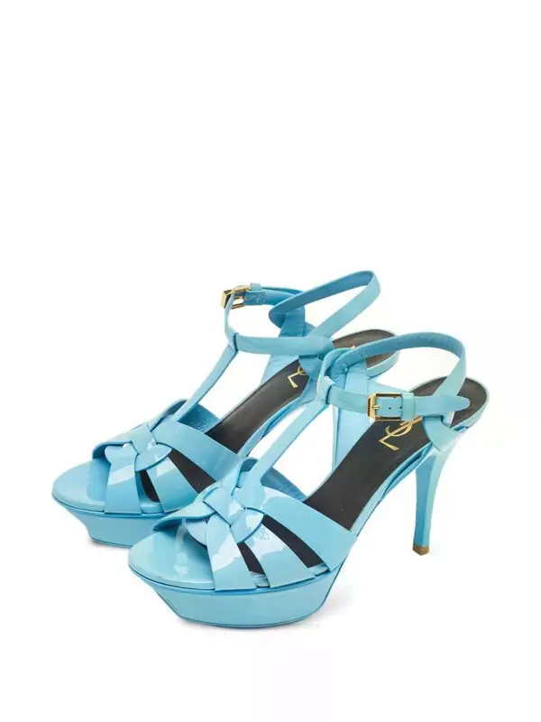 Saint Laurent Tribute Leather Platform Sandals - Blue