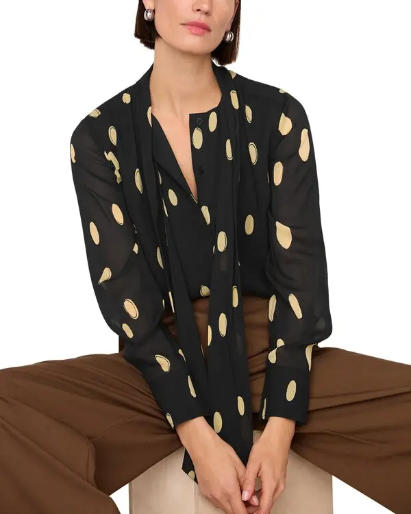 Whistles Abstract Spot Tie Neck Blouse
