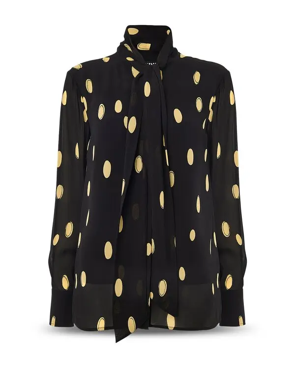 Whistles Abstract Spot Tie Neck Blouse