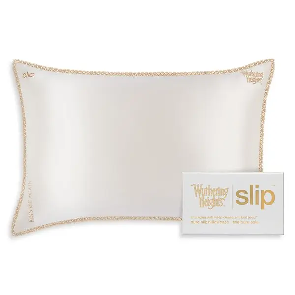 Slip X Wuthering Heights Pure Silk Embroidered Pillowcase With Lace Trim - Kiss Me Again