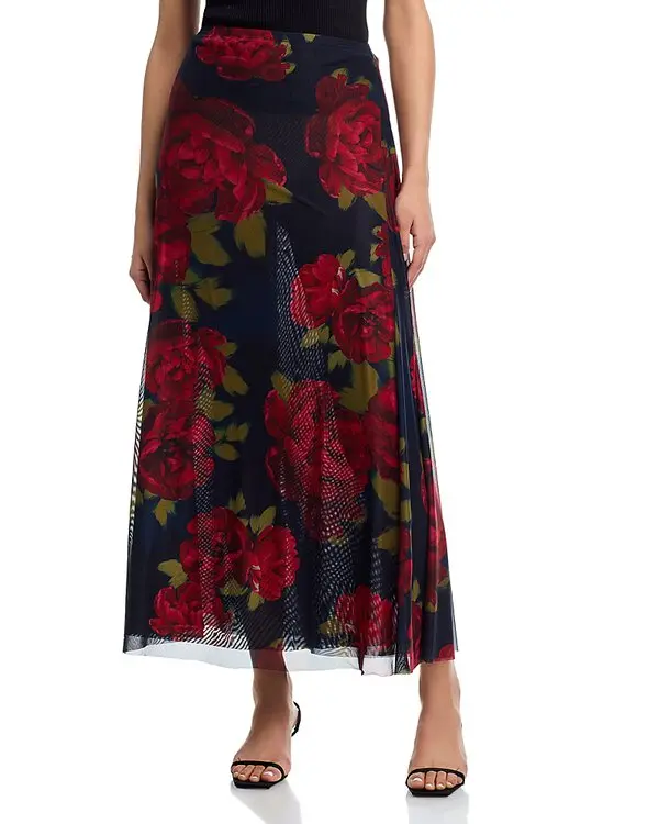 Aqua Mesh Floral Maxi Skirt