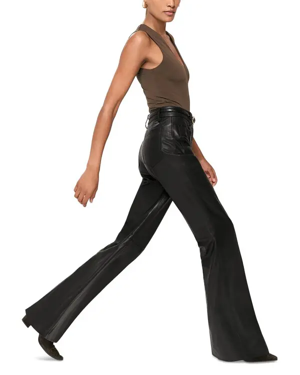 REISS Priya Leather Flare Pants - Black