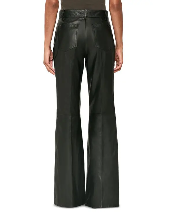 REISS Priya Leather Flare Pants - Black