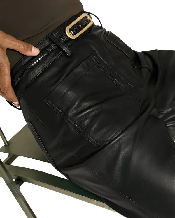 REISS Priya Leather Flare Pants - Black