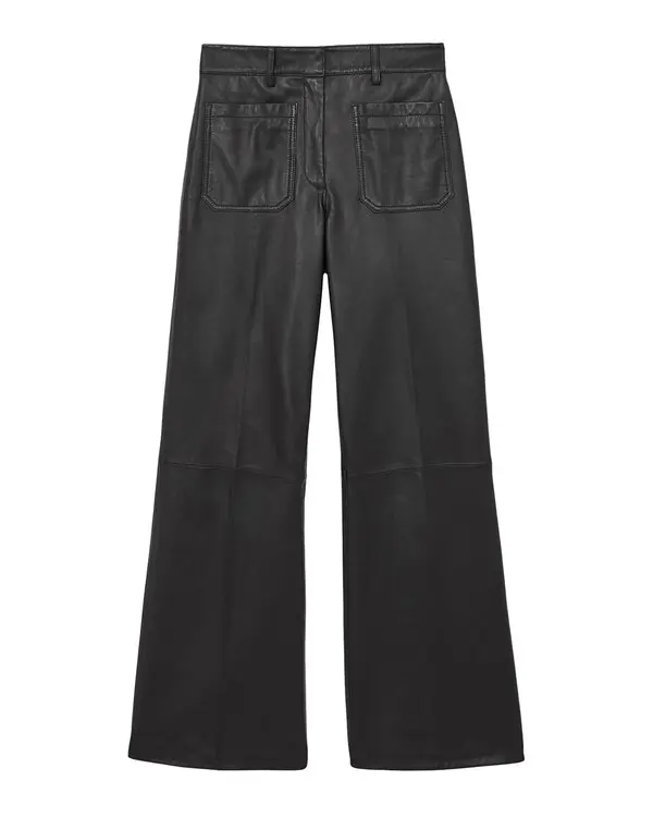 REISS Priya Leather Flare Pants - Black