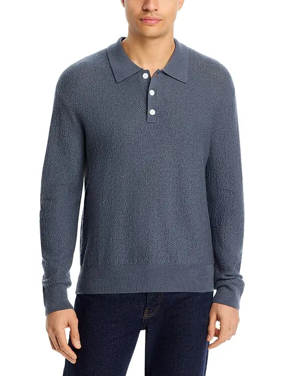 FRAME Long Sleeve Polo Sweater - Blue Grey