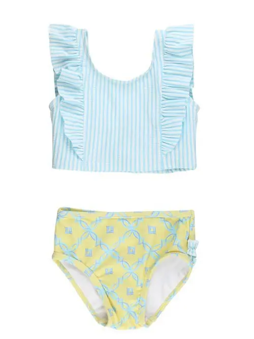 RUFFLEBUTTS Upf 50+ Waterfall Tankini - Banana Coastal Charm