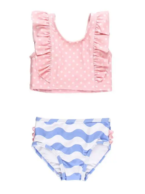 RUFFLEBUTTS Upf 50+ Waterfall Tankini - Periwinkle Blue Wavy Stripe