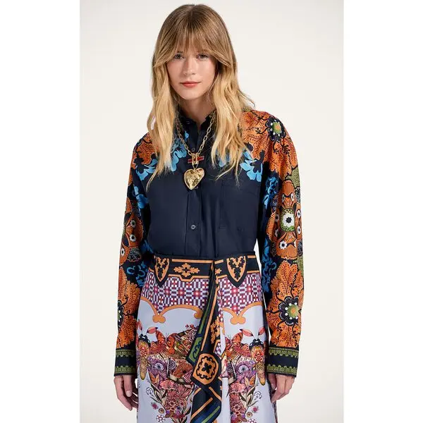La DoubleJ Printed Cotton Poplin Boxy Fit Shirt - Bounty Placée Orange