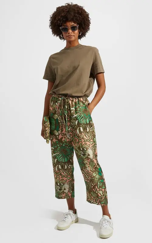 La DoubleJ Printed Silk Twill Drawstring Pants - Anemone Pink Olive