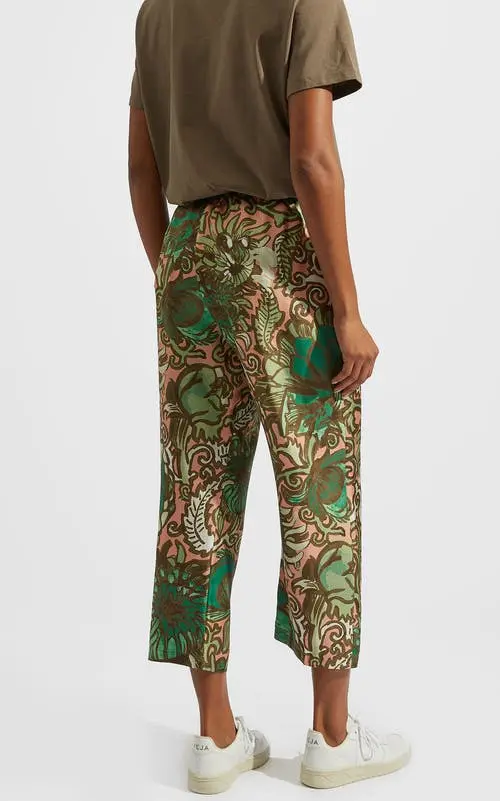 La DoubleJ Printed Silk Twill Drawstring Pants - Anemone Pink Olive