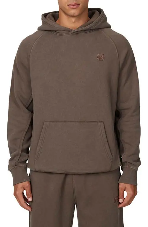 GOOD FOR NOTHING Ribbed Emblem Pullover Hoodie - Brown