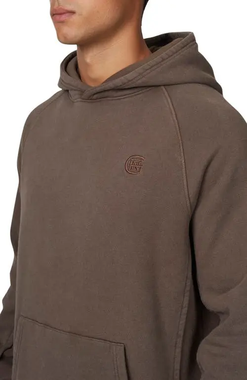 GOOD FOR NOTHING Ribbed Emblem Pullover Hoodie - Brown