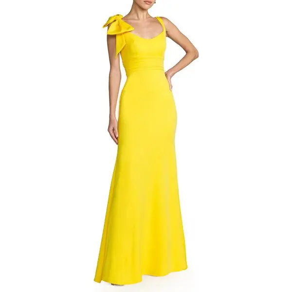 Mac Duggal Crepe Sleeveless Gown With Bow - Lemon