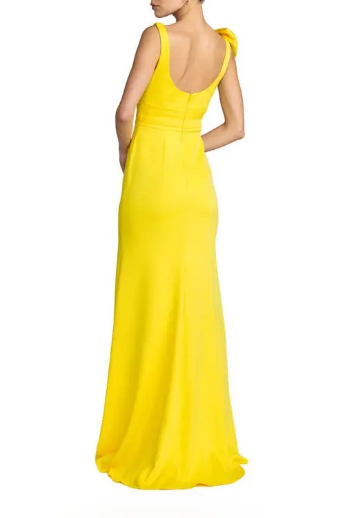 Mac Duggal Crepe Sleeveless Gown With Bow - Lemon