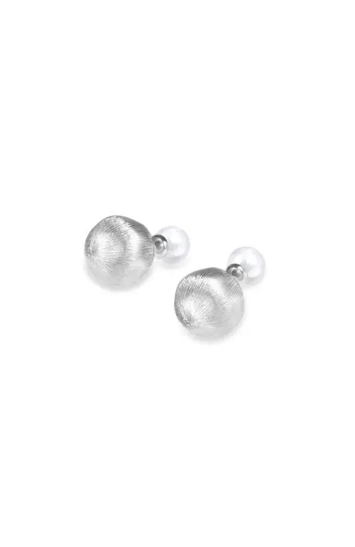 RETRO CHIC Duo Stud Earrings - Silver & White